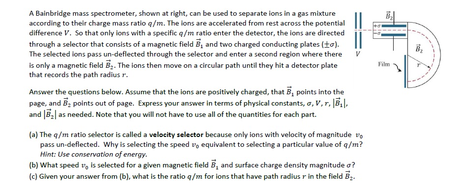 A Bainbridge mass spectrometer, shown at right, can | Chegg.com
