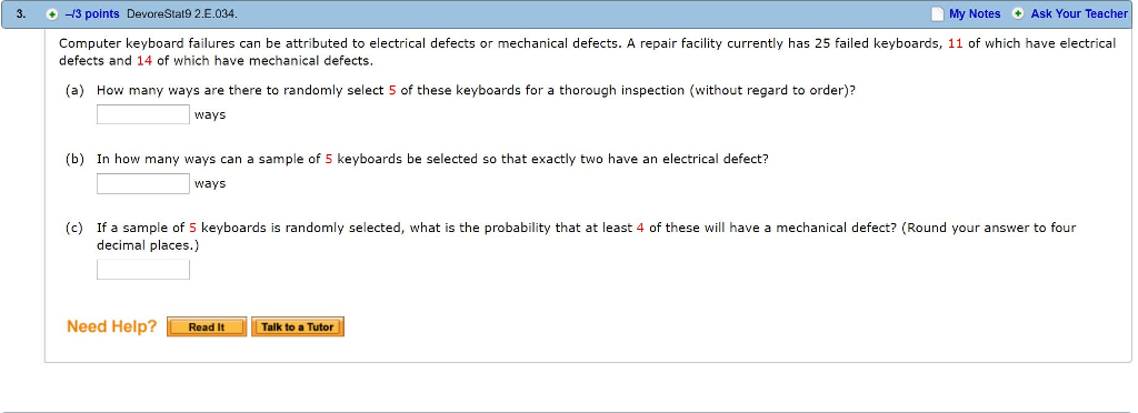 Solved 3. -/3 points Devor eStat92E034 My Notes Ask Your | Chegg.com
