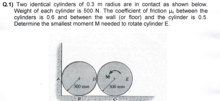 Solved Q.1) Two identical cylinders of 0.3 m radius are in | Chegg.com