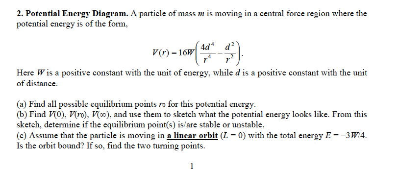Solved 2. Potential Energy Diagram. A particle of mass m is | Chegg.com
