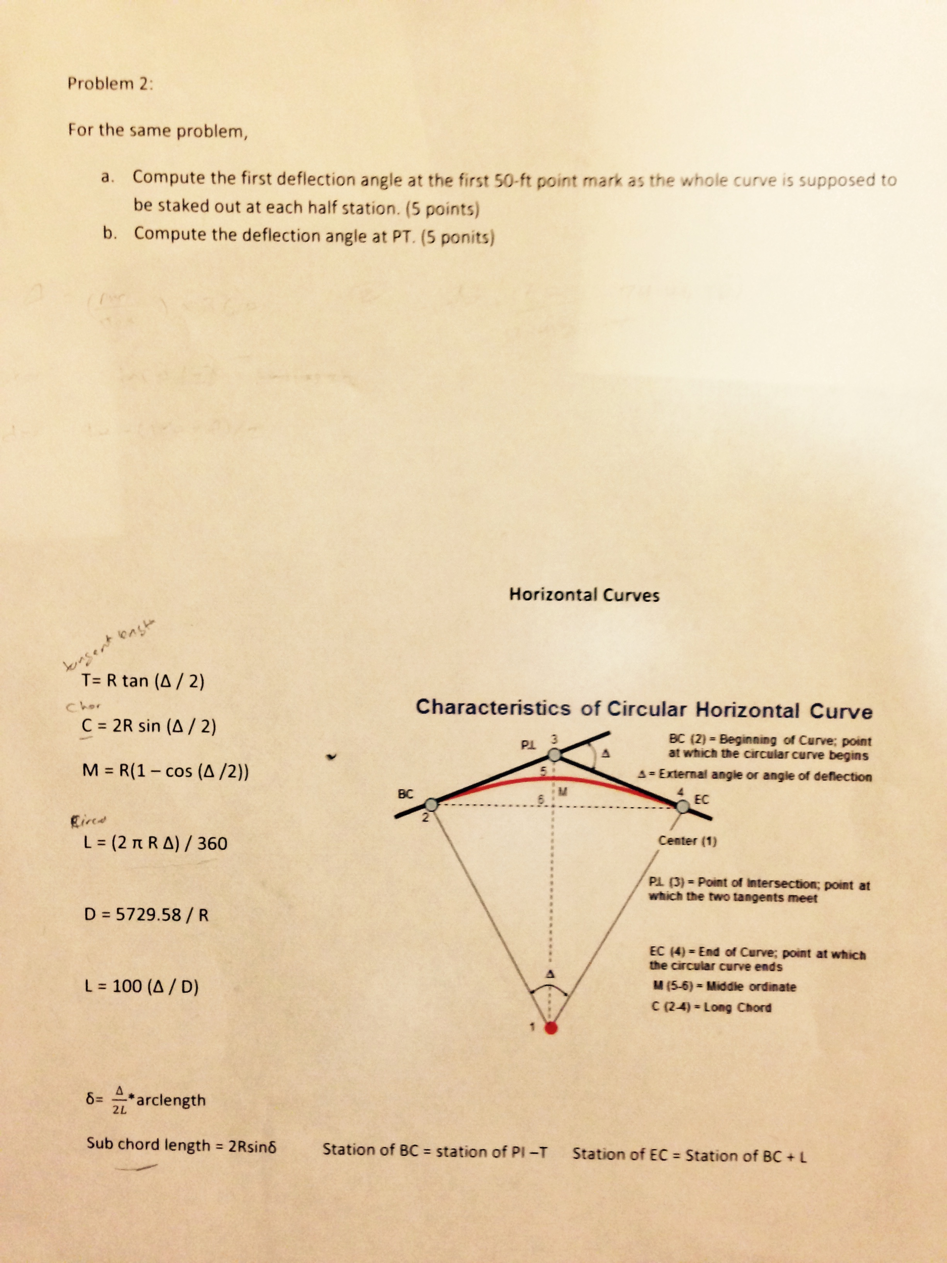 Solved Two tangent lines meet at a deflection angle of 74 | Chegg.com