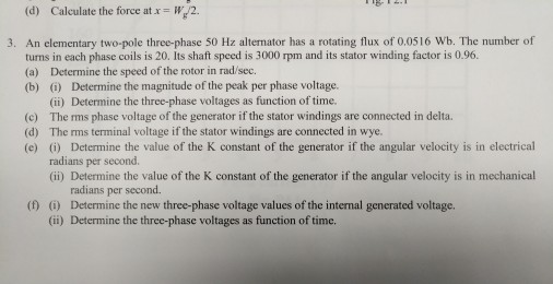 Solved An elementary two-pole three-phase 50 Hz alternator | Chegg.com