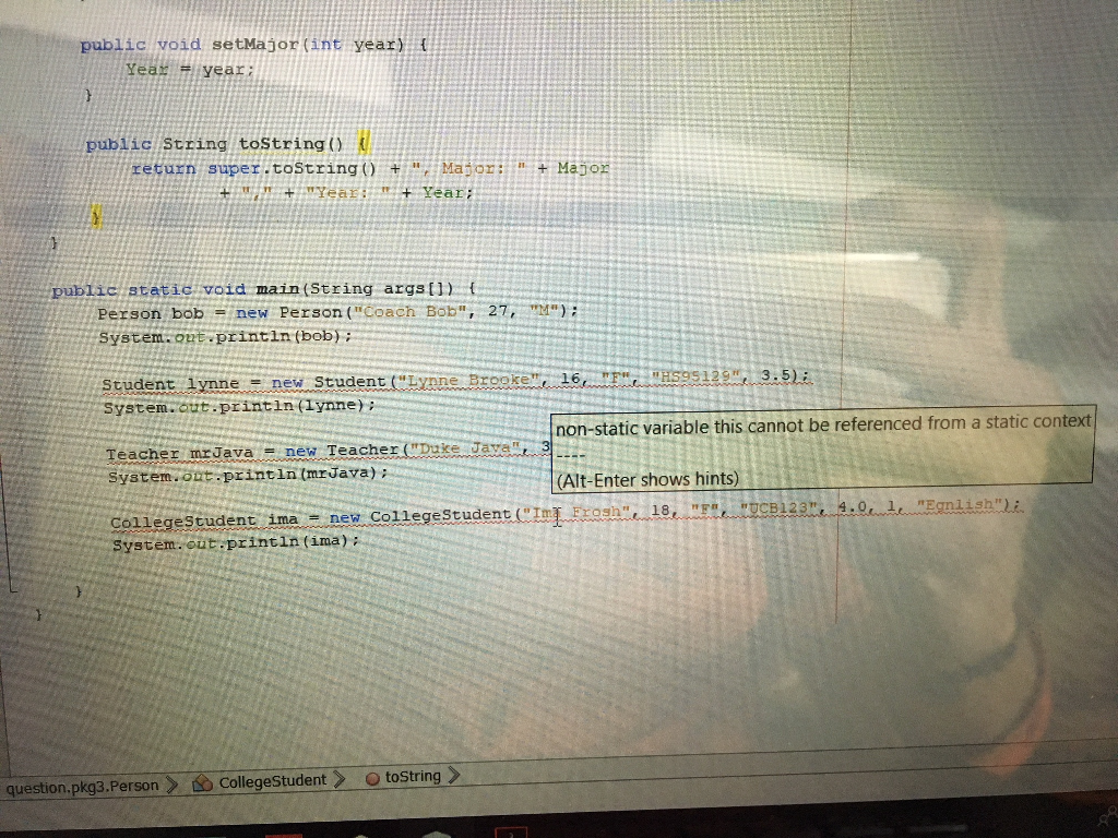Solved package question.pkg3; public class Person { | Chegg.com Solved package question.pkg3; public class Person { | Chegg.com