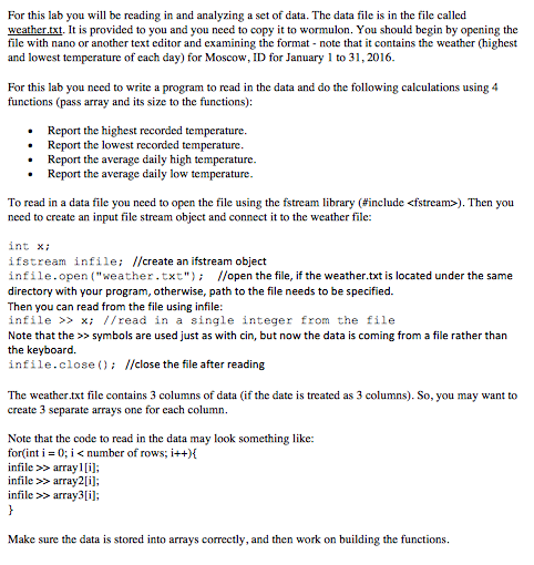 Solved For this lab you will be reading in and analyzing a | Chegg.com