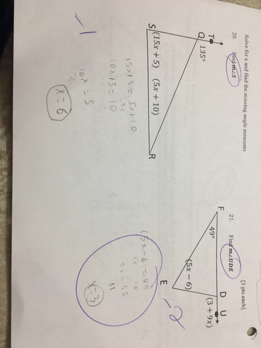 Solved Solve for x and find the missing angle measures | Chegg.com