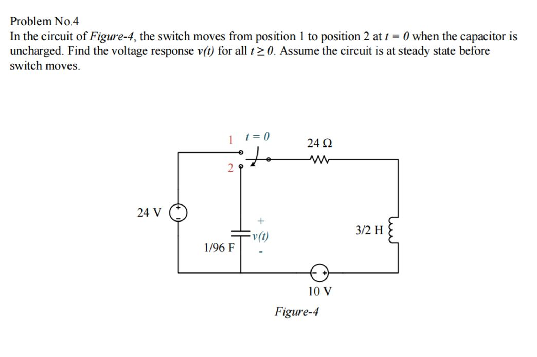 Solved In the circuit of Figure-4, the switch moves from | Chegg.com