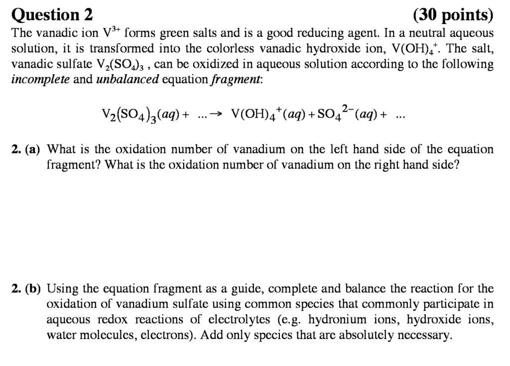 Solved The vanadic ion V^3+ forms green salts and is a good | Chegg.com