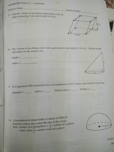 Solved Find the volume of an oblique square prism with all | Chegg.com