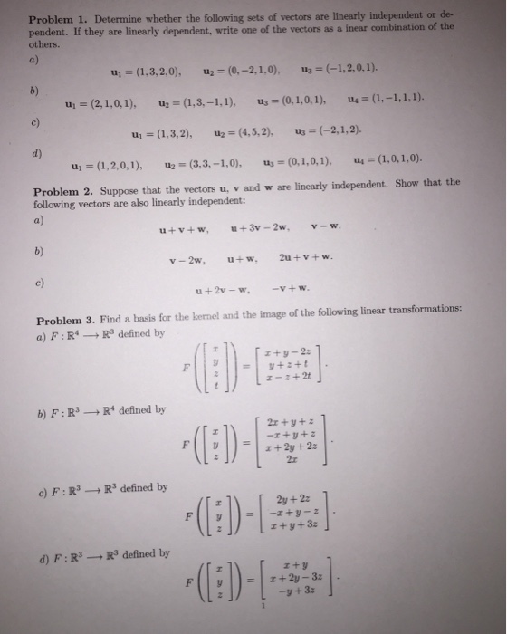 1 Determine Whether The Following Sets Of Vectors
