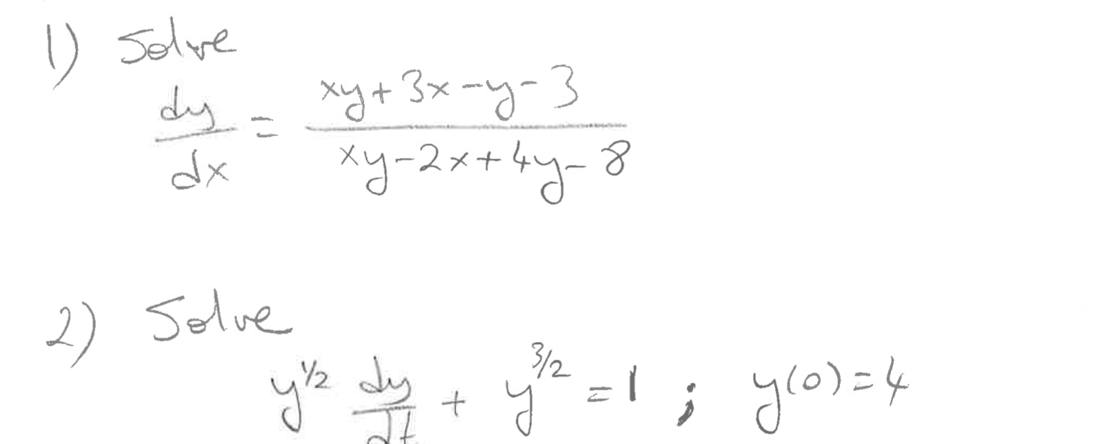 Solved Slove dy/dx = xy + 3x-y - 3/xy - 2x +4y -8 solve | Chegg.com