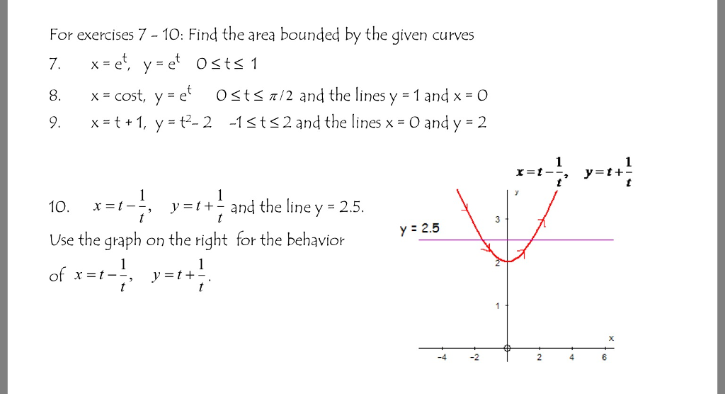 Solved Find the area bounded by the given curves x = e^t y | Chegg.com