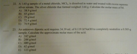 Solved A 1.65-g sample of a metal chloride, MCl_2, is | Chegg.com