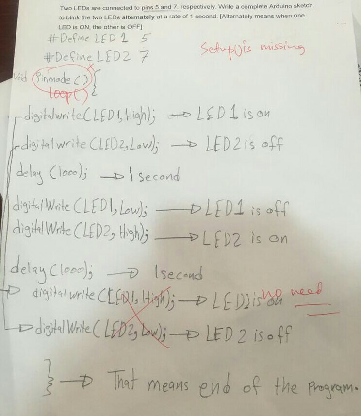 Solved Two LEDs are connected to pins 5 and 7, respectively. | Chegg.com