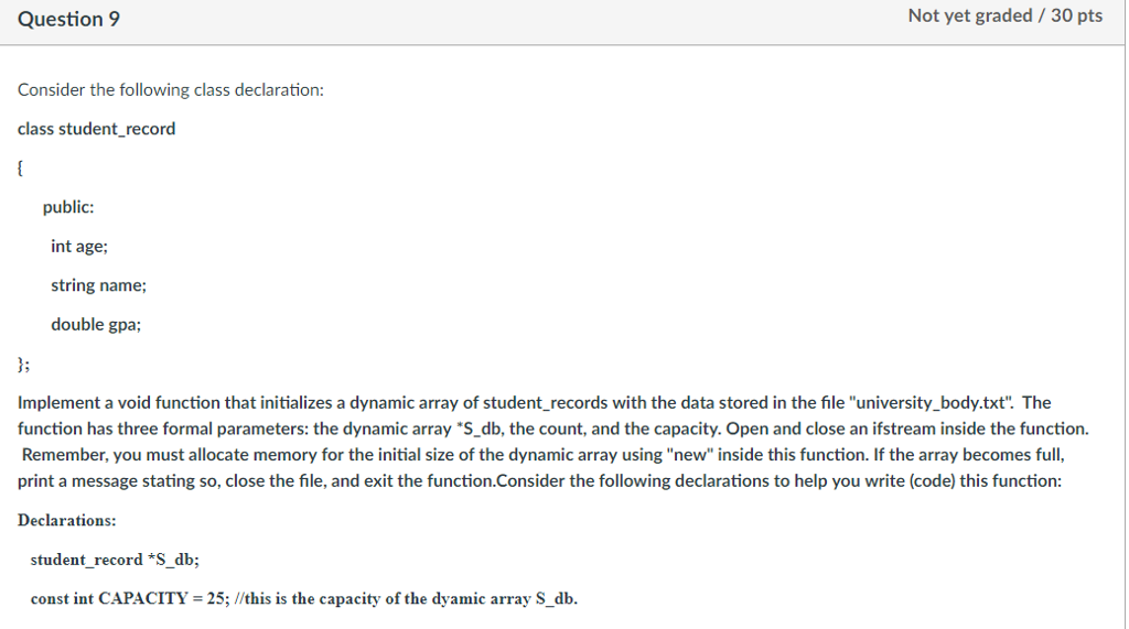 Solved Question 9 Not yet graded/30 pts Consider the | Chegg.com