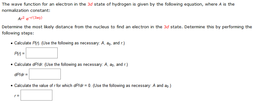 Solved The wave function for an electron in the 3d state of | Chegg.com