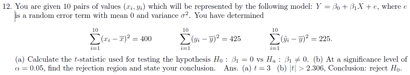 Solved You are given 10 pairs of values (xi, yi) which will | Chegg.com