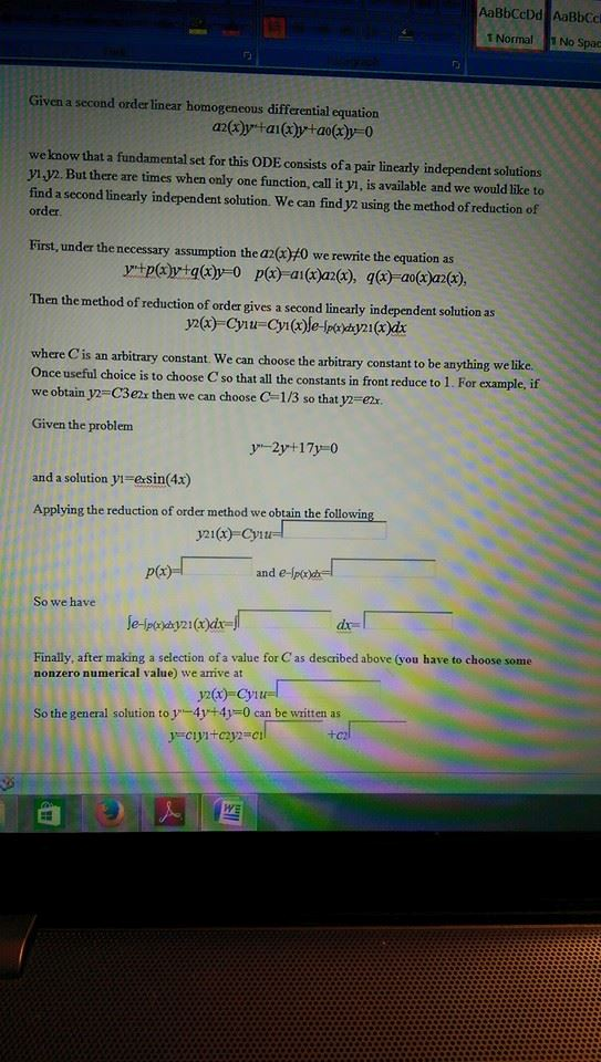 Solved Given a second order linear homogeneous differential | Chegg.com