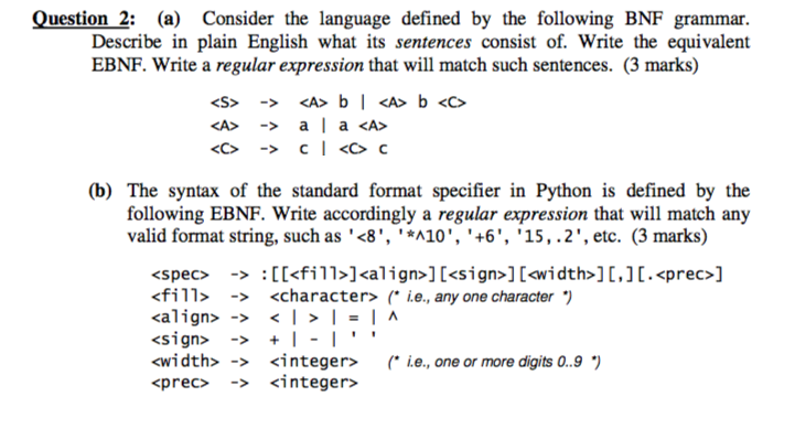 Solved Question 2 A Consider The Language Defined By The