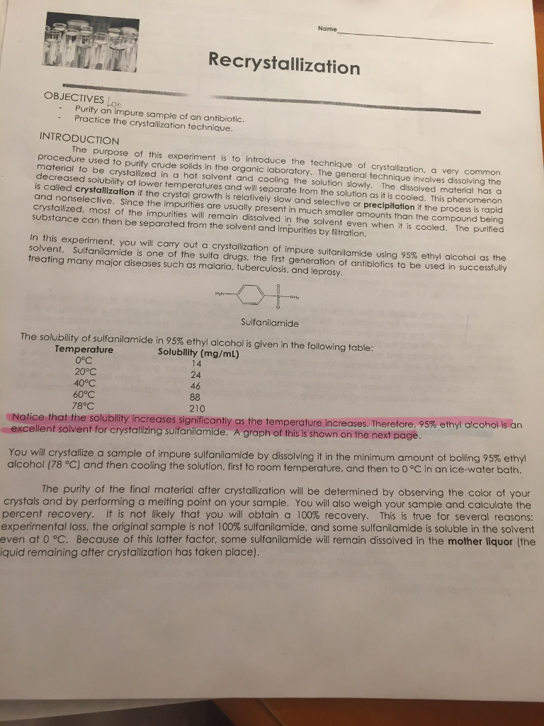 Solved Recrystallization lab, 1.Appearance of pure | Chegg.com