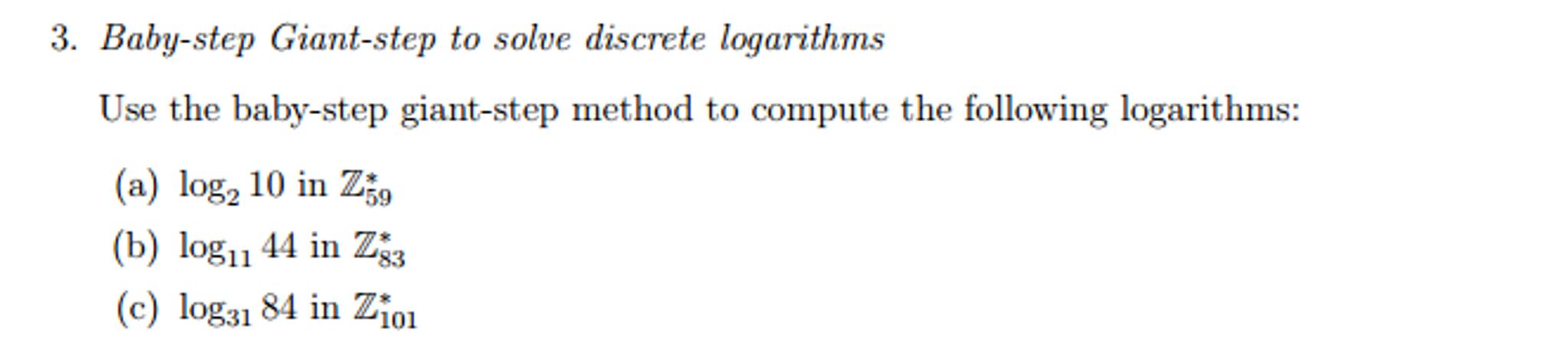 Baby-step Giant-step to solve discrete logarithms | Chegg.com