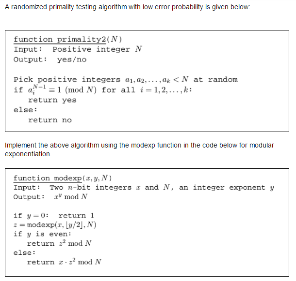 Solved A Randomized Primality Testing Algorithm With Low Chegg Solved A Randomized Primality Testing Algorithm With Low Chegg