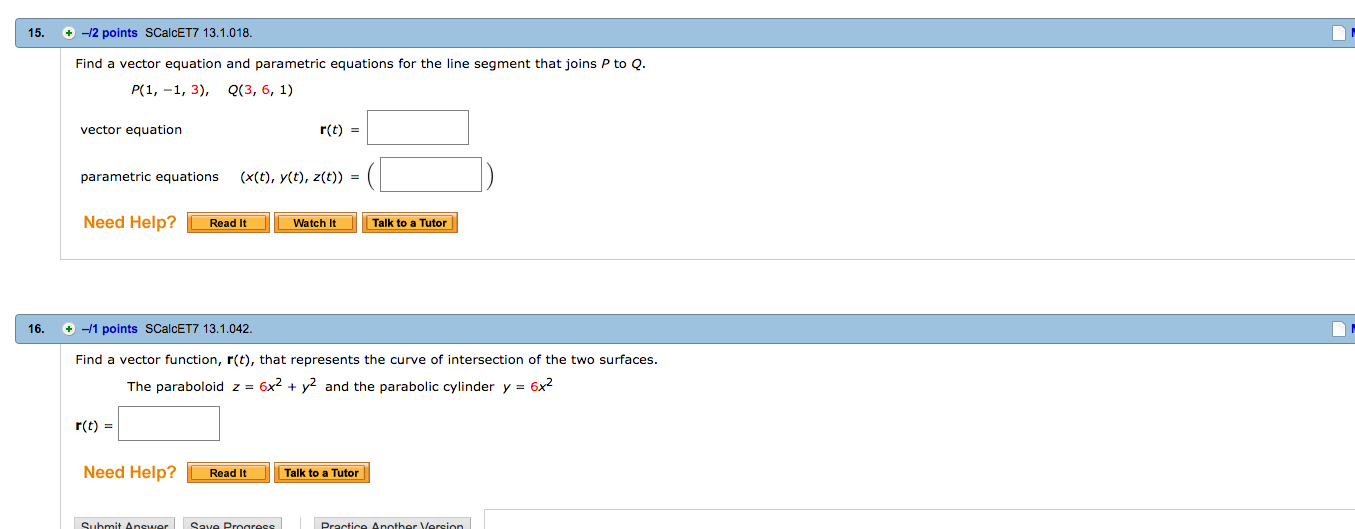 Solved Find A Vector Equation And Parametric Equations For