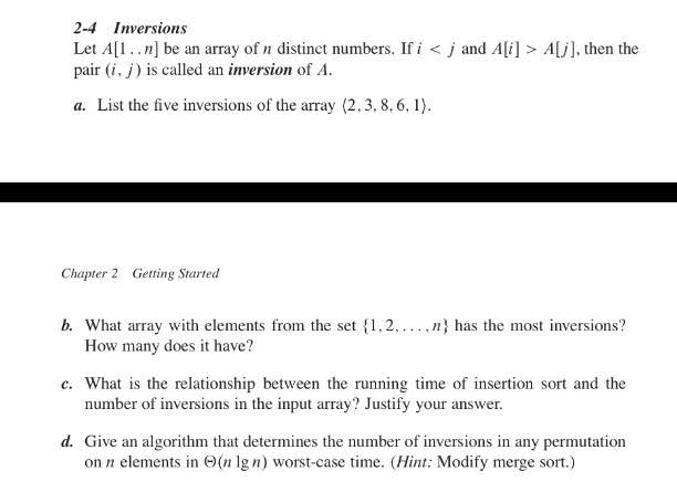 Solved 24 Inversions Let A[1 ..n] be an array of n distinct | Chegg.com