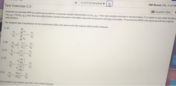 Solved Suppose we calculate MRs at a particular bundle for a | Chegg.com