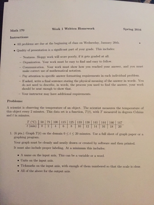 Solved week 1 written Homework Spring 2016 Math 170 | Chegg.com