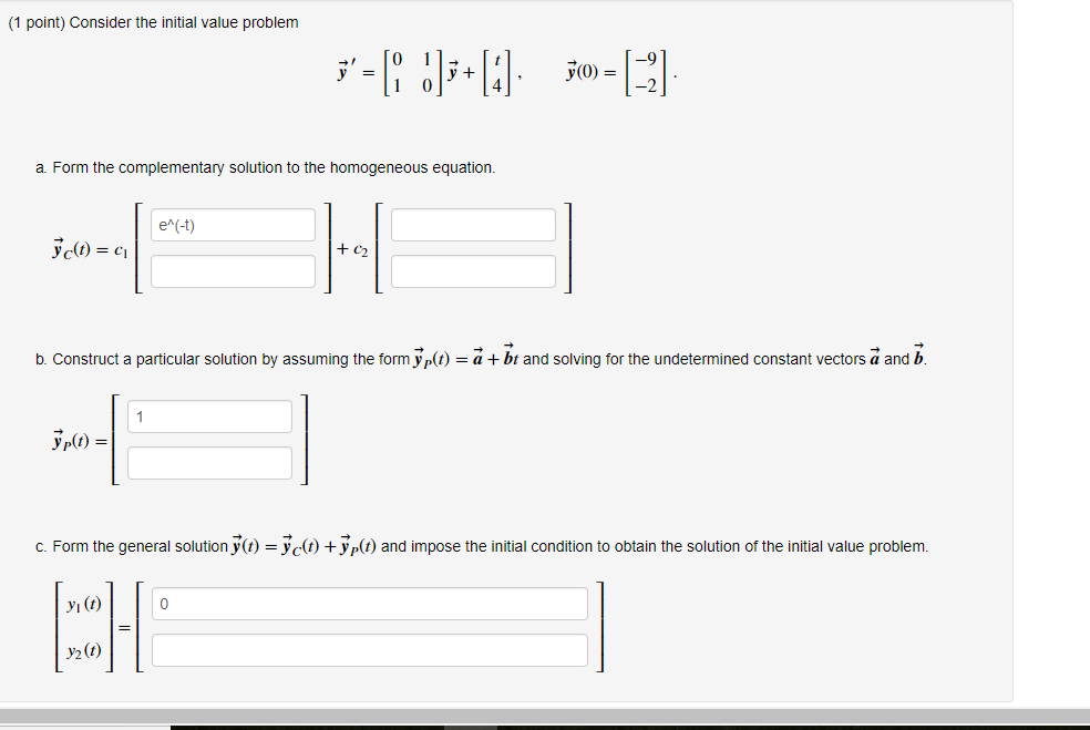 Solved 1 point) Consider the initial value problem 4 -2 a. | Chegg.com