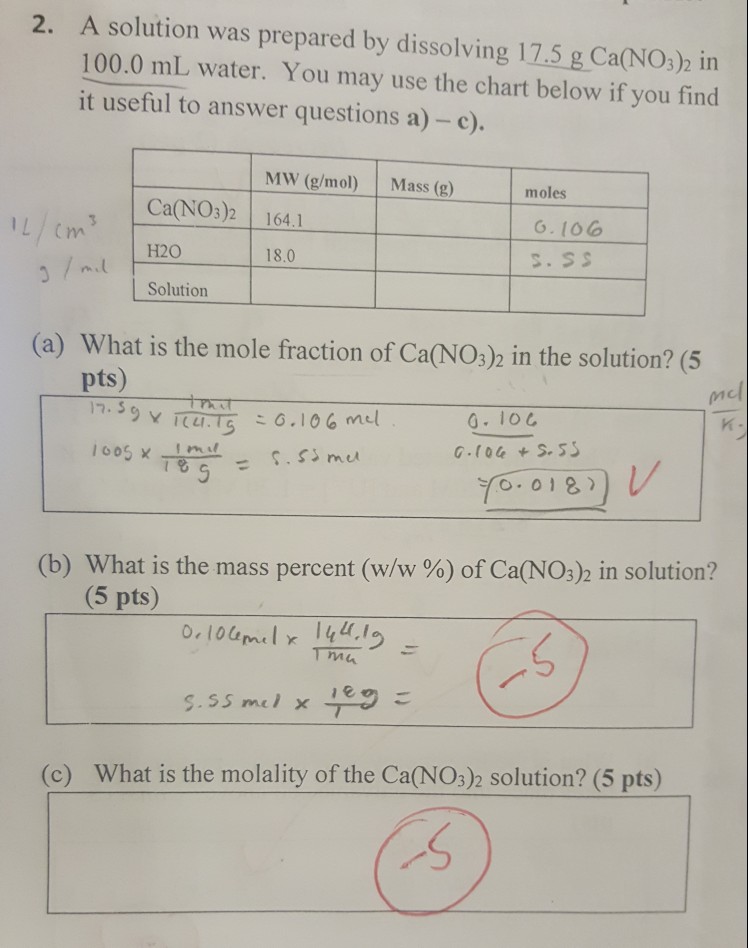 Solved a solition wasprepared by dissolving 17.5g Ca(NO3)2 | Chegg.com