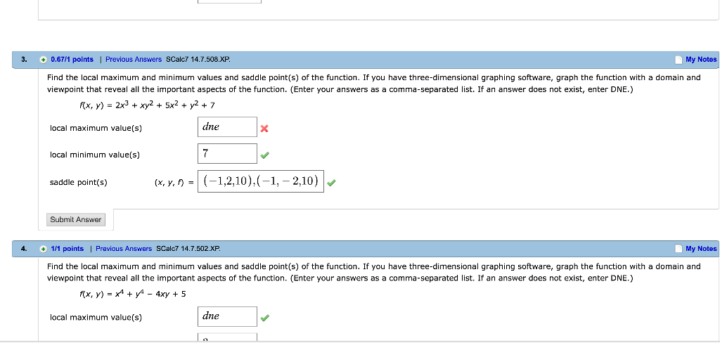 Solved Find The Local Maximum And Minimum Values And Saddle