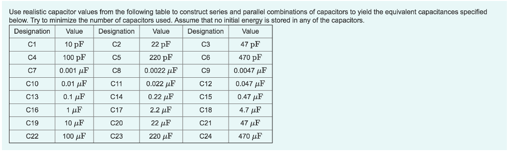 Solved Use realistic capacitor values from the following | Chegg.com