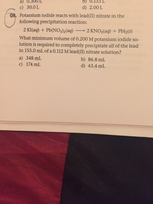 Solved Potassium iodide reacts with lead(II) nitrate in the | Chegg.com