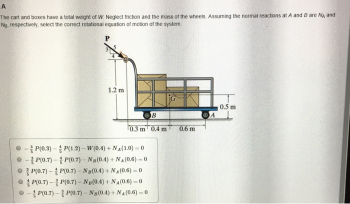 Solved The cart and boxes have a total weight of w Neglect | Chegg.com