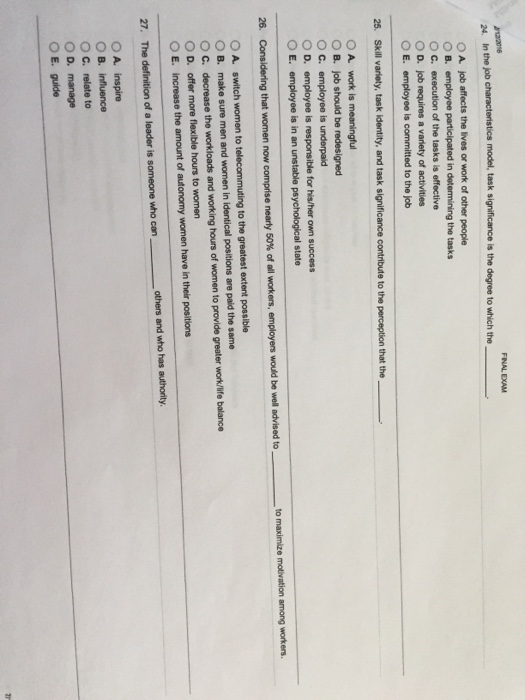 Solved In the job characteristics model. task significance | Chegg.com