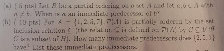 Solved a) Let R be a partial ordering on a set A and let a,b | Chegg.com