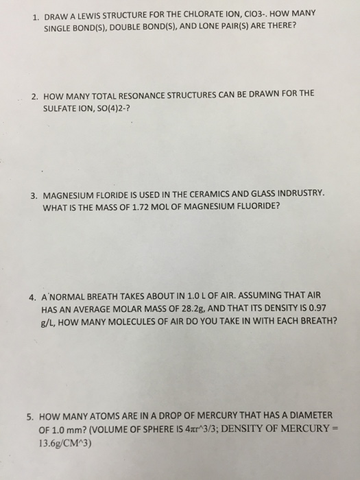 Solved Draw a Lewis structure for the chlorate ion, CIO3-. | Chegg.com