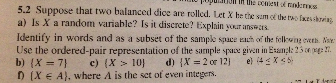 Solved Suppose that two balanced dice are rolled. Let X be | Chegg.com
