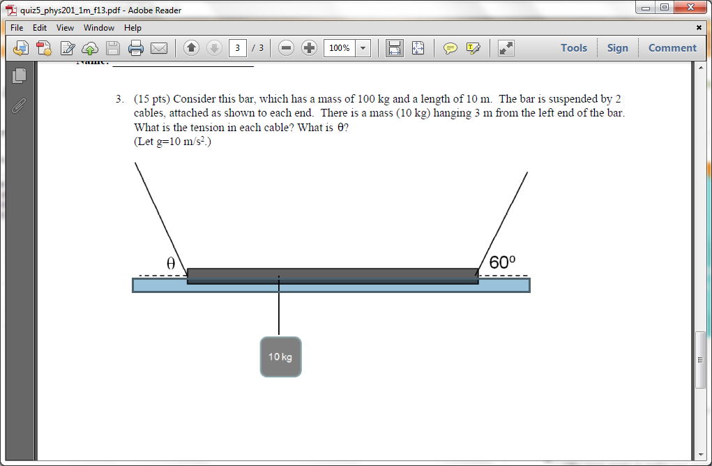 Solved 3.)Consider this bar, which has a mass of 100 kg and | Chegg.com