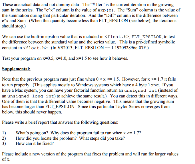 Solved Problem #1 -Taylor Series Convergence (C Program) For | Chegg.com