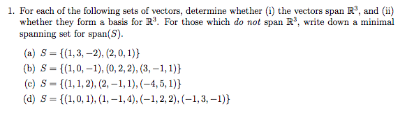 Solved 1 For Each Of The Following Sets Of Vectors