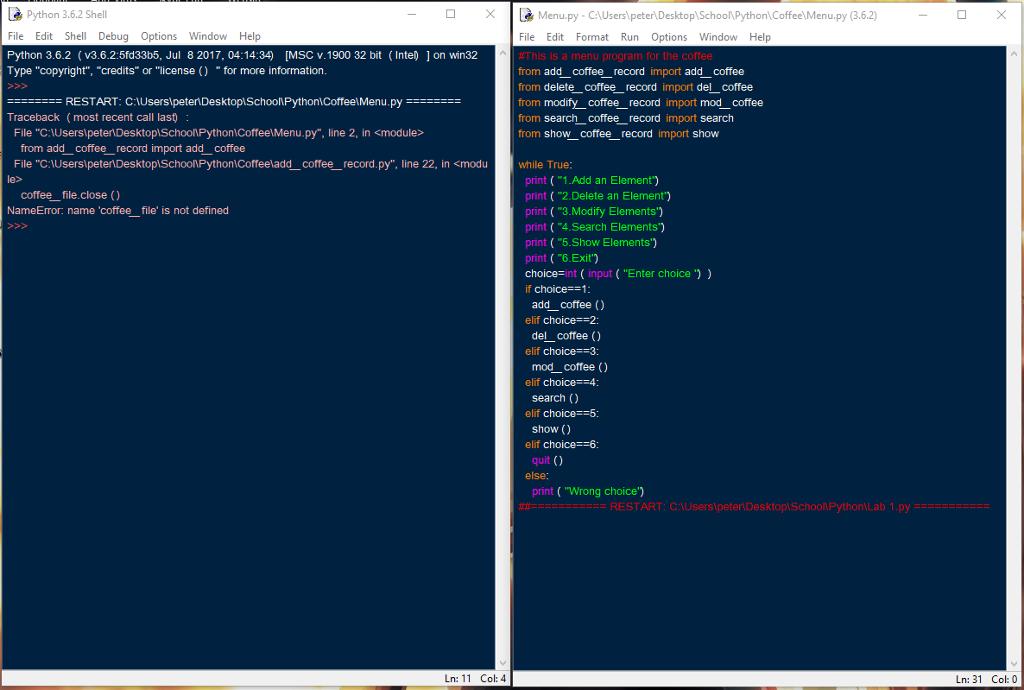 Solved Hi, I'm not sure why my Menu Program is not running, | Chegg.com