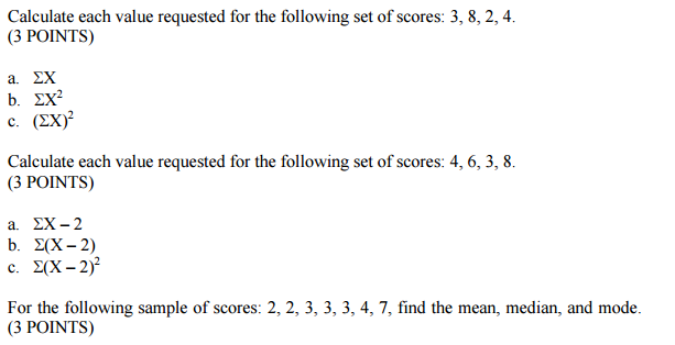 Solved Calculate each value requested for the following set | Chegg.com