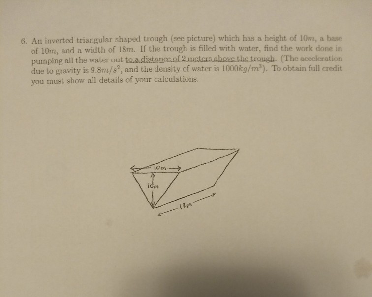 Solved 6. An inverted triangular shaped trough (see picture) | Chegg.com