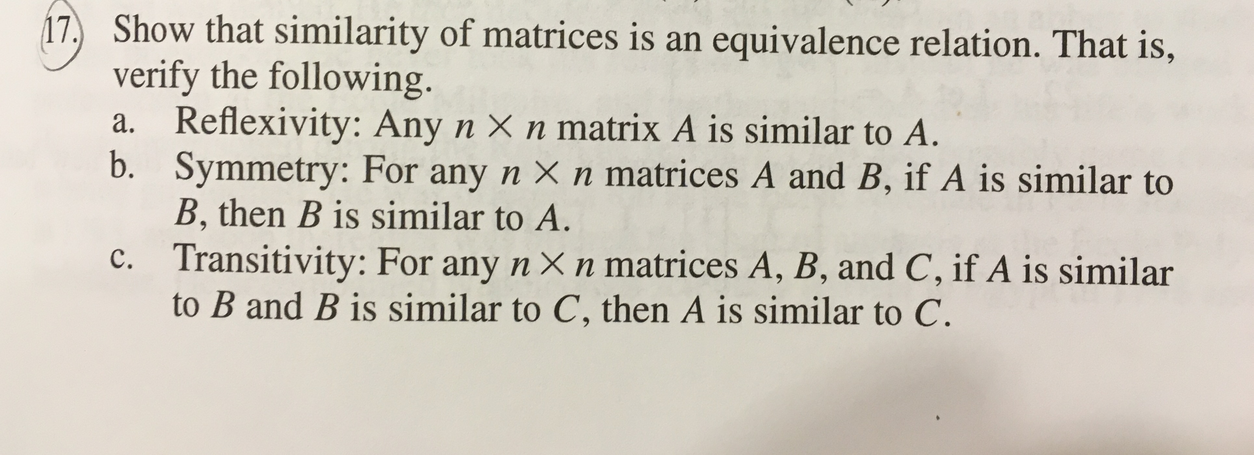 Solved Show that similarity of matrices is an equivalence | Chegg.com