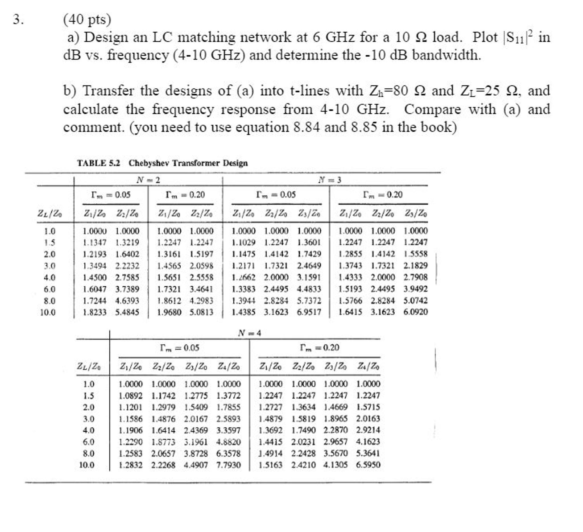 Design an LC matching network at 6 GHz for a 10 ohm | Chegg.com