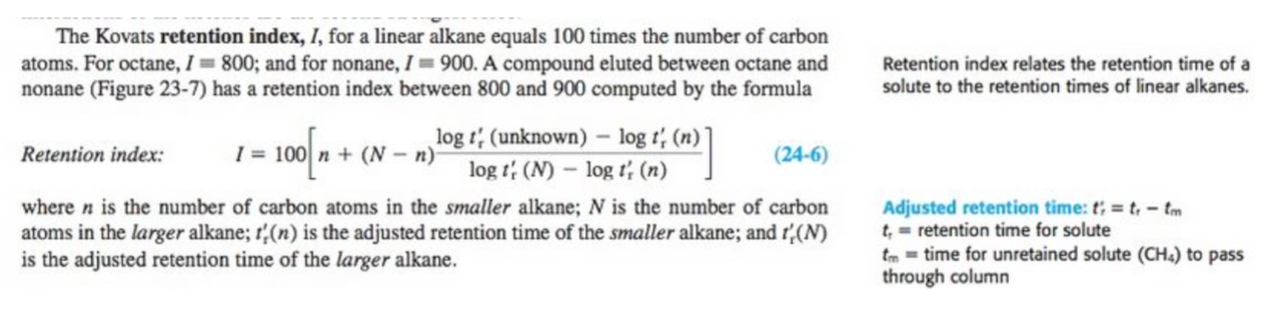 Solved Kovats retention index If retention times for CH4 | Chegg.com