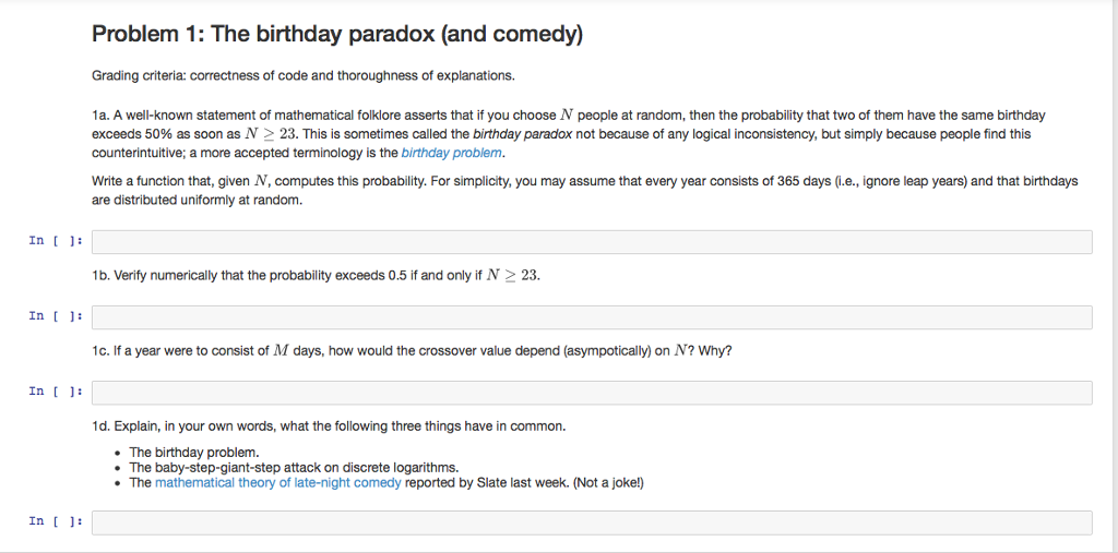 Problem 1: The birthday paradox (and comedy) Grading | Chegg.com