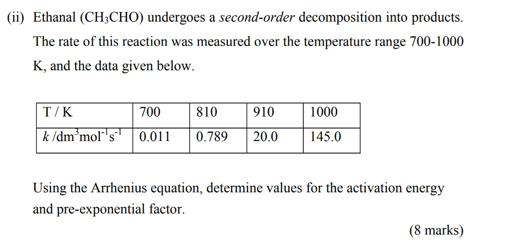 Solved (ii) Ethanal (CH;CHO) undergoes a second-order | Chegg.com